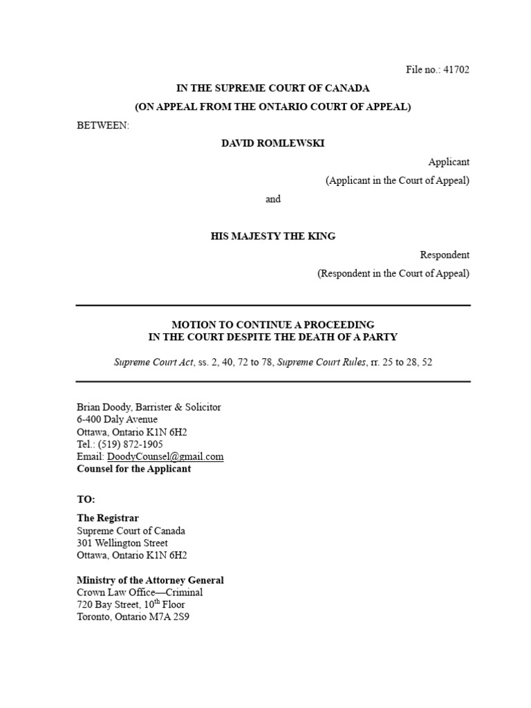 R V Romlewski - SCC File 41702 - Applicant Motion - 21-APR-2025 | PDF ...