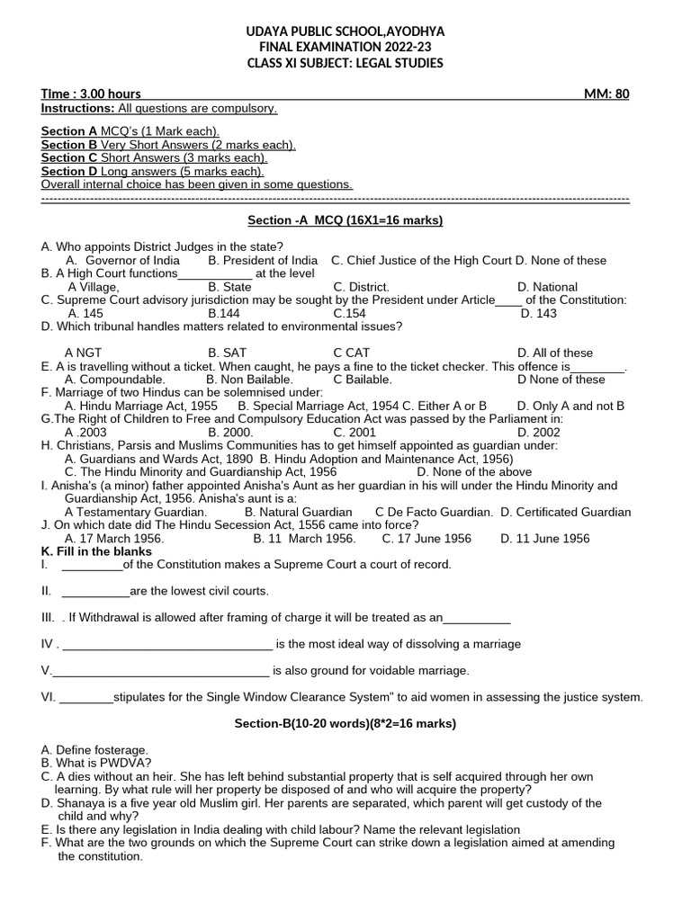 Class 11 Legal Studies 1 | PDF | Marriage | Supreme Court Of The United ...