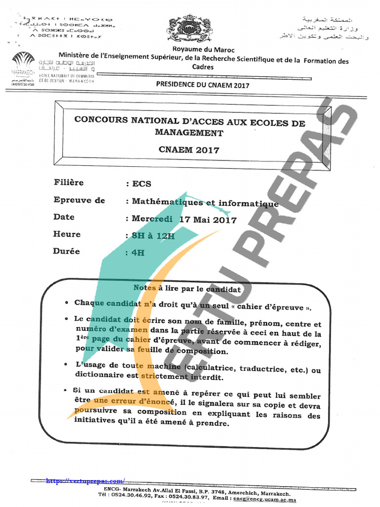 Sujet Maths Cnaem 2017 | PDF