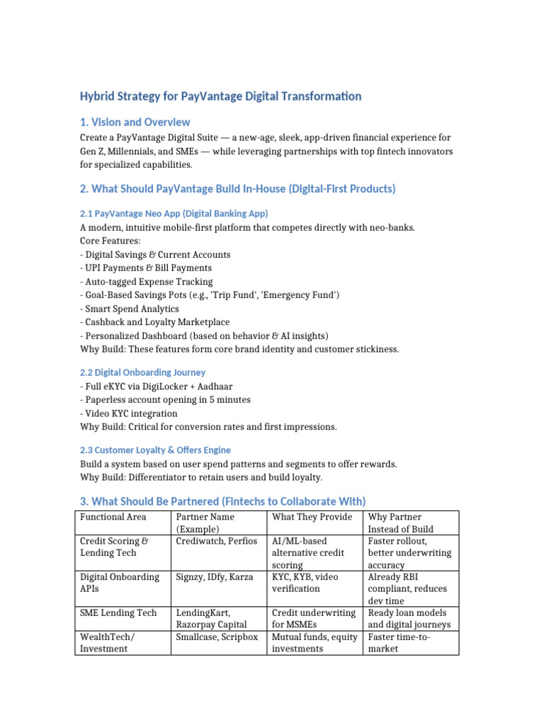 PayVantage Digital Transformation Strategy | PDF | Analytics | Loans