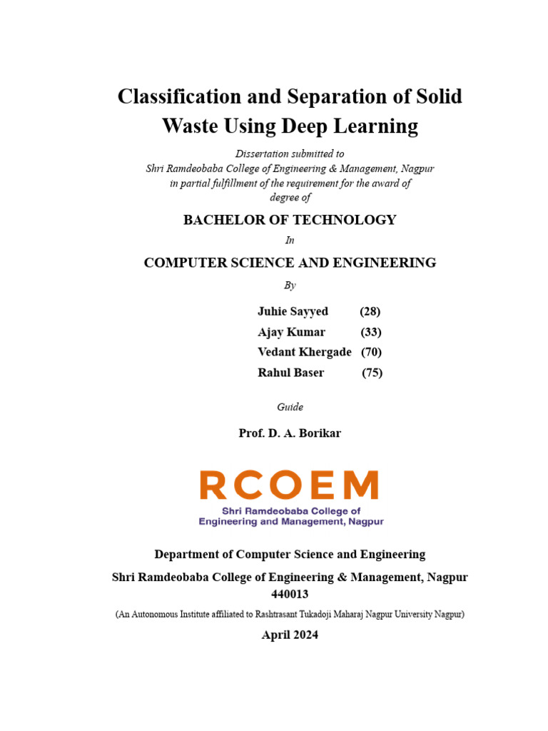 Final Report On Classification and Separation of Solid Waste Using Deep ...