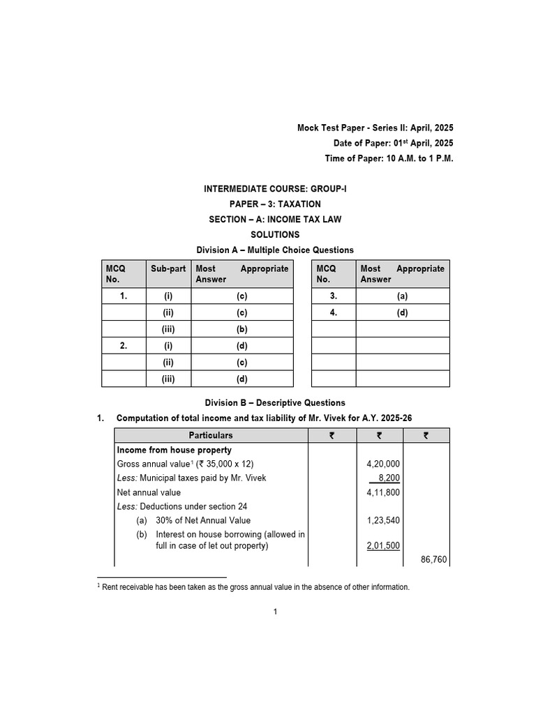 CA Inter Tax A MTP 2 May 2025 Exam Castudynotes Com | PDF | Taxes ...