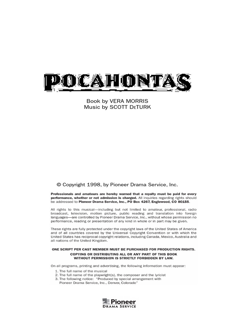 0806 Pocahontas Script Sample | PDF | Mask | Jamestown, Virginia