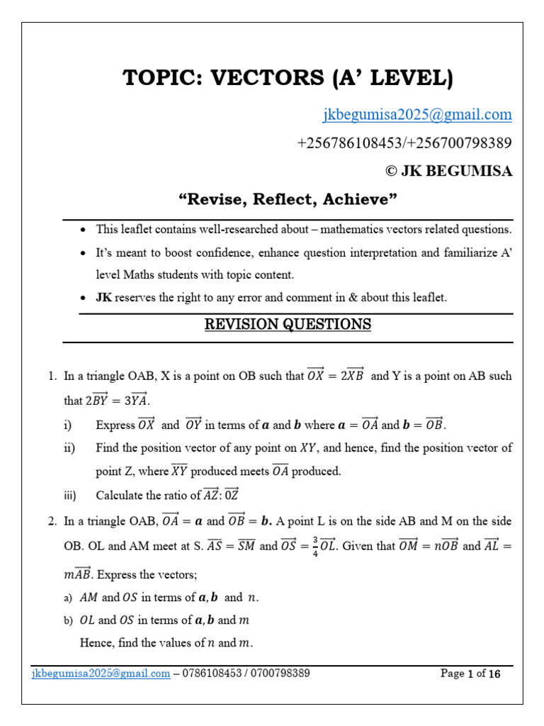 100 A Level Vectors Revision Questions | PDF | Euclidean Plane Geometry ...