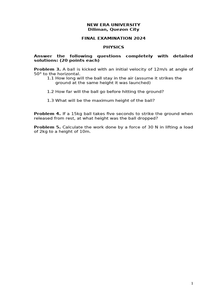 Physics Final Exam Questions 2024 | PDF