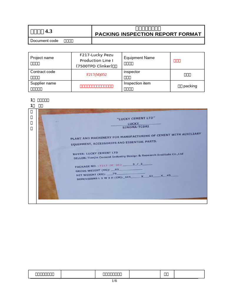 An4.3 - Packing Inspection Report Format包装检查报告格式要求 | PDF
