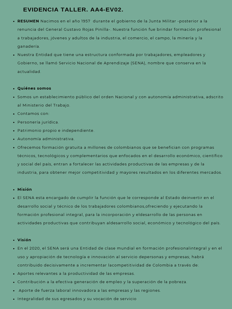 Evidencia Taller. AA4-EV02. | PDF