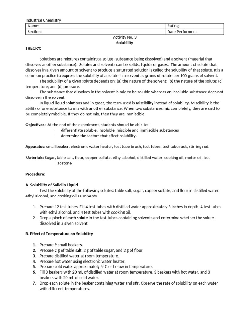 Activity NO 3 Solubility | PDF | Solubility | Solvent