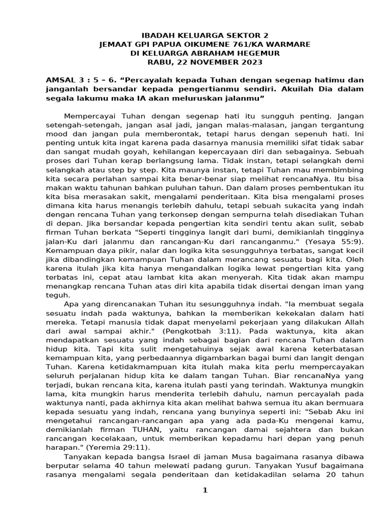 RENUNGAN AMSAL 3 - 5 - 6 | PDF