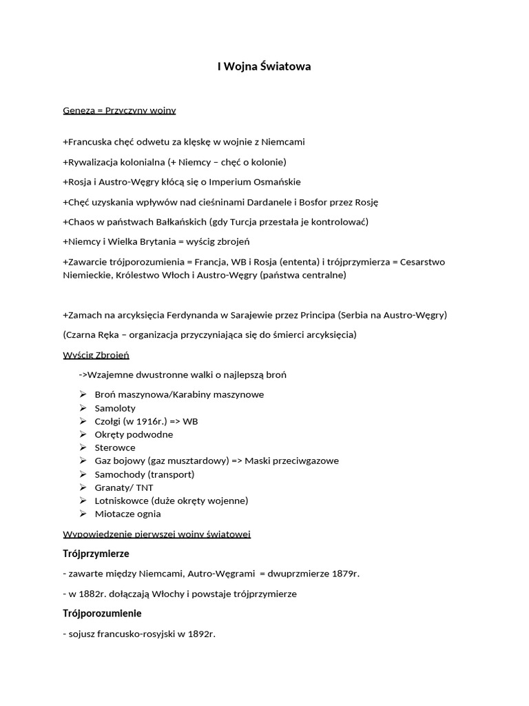 I Wojna Światowa + Geneza | PDF