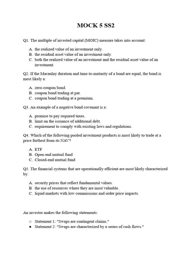 Mock 5 SS2 | PDF | Bonds (Finance) | Option (Finance)