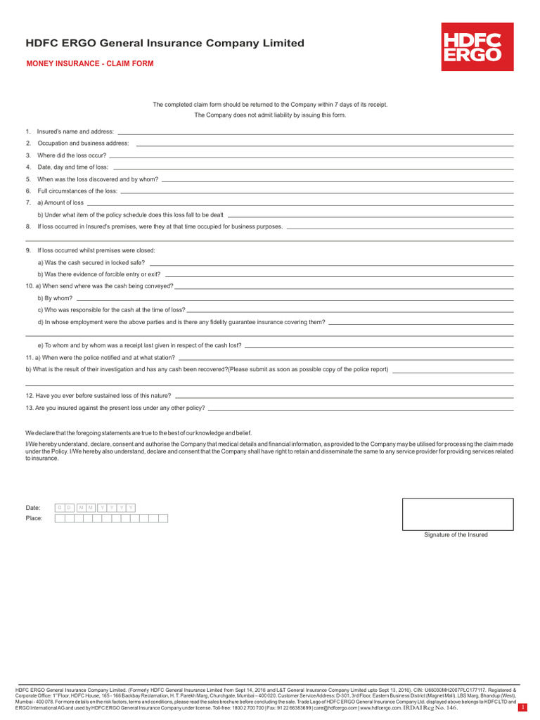 money-insurance-claim-form | PDF | Insurance | Banks