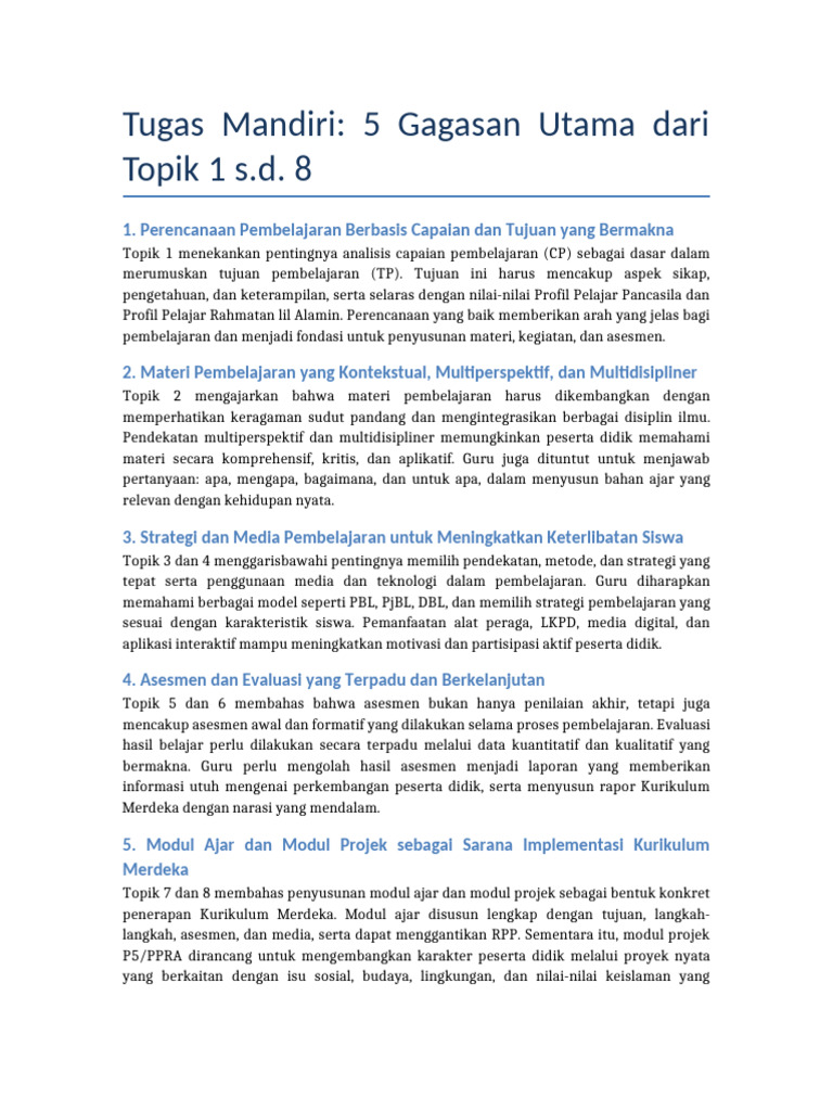 Tugas Mandiri 5 Gagasan Topik 1 Sampai 8 | PDF