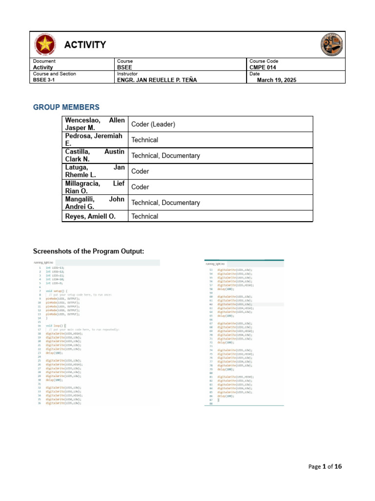 Laboratory Activity#1 - Group#1 (BSEE 3-1).docx | PDF