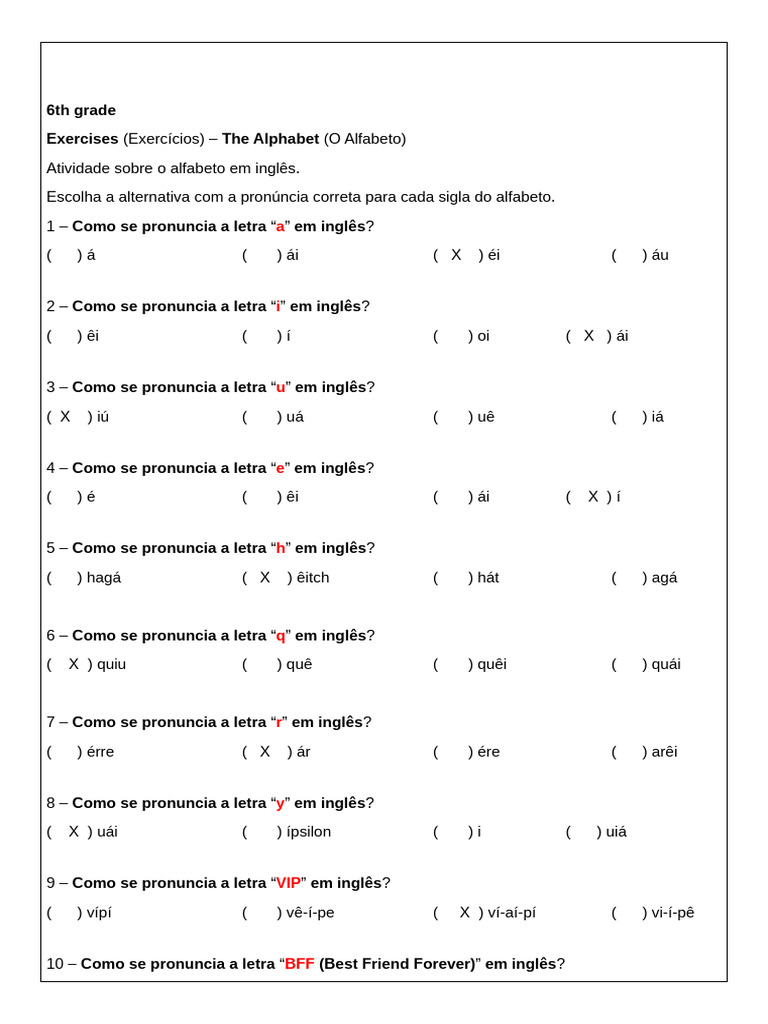 The Alphabet - Exercises | PDF | Ortografia | Agrupamento