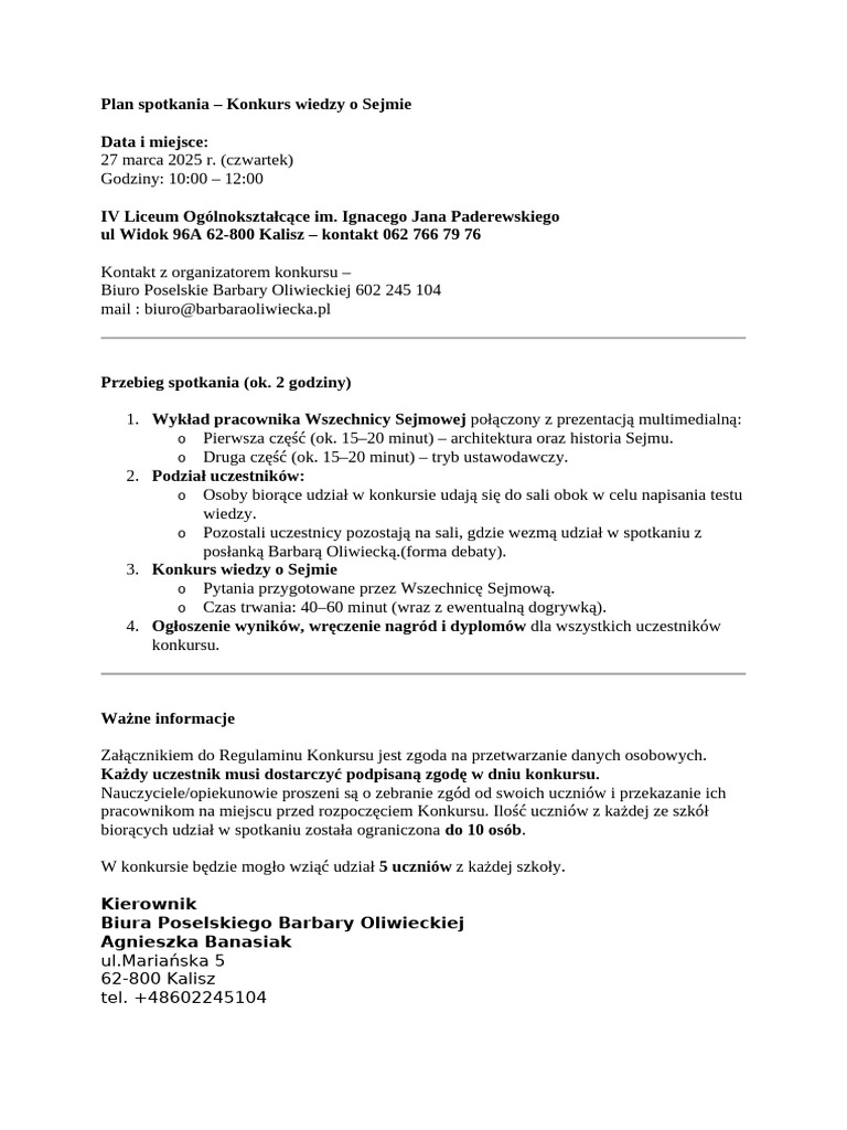 Konkurs Wiedzy o Sejmie RP | PDF