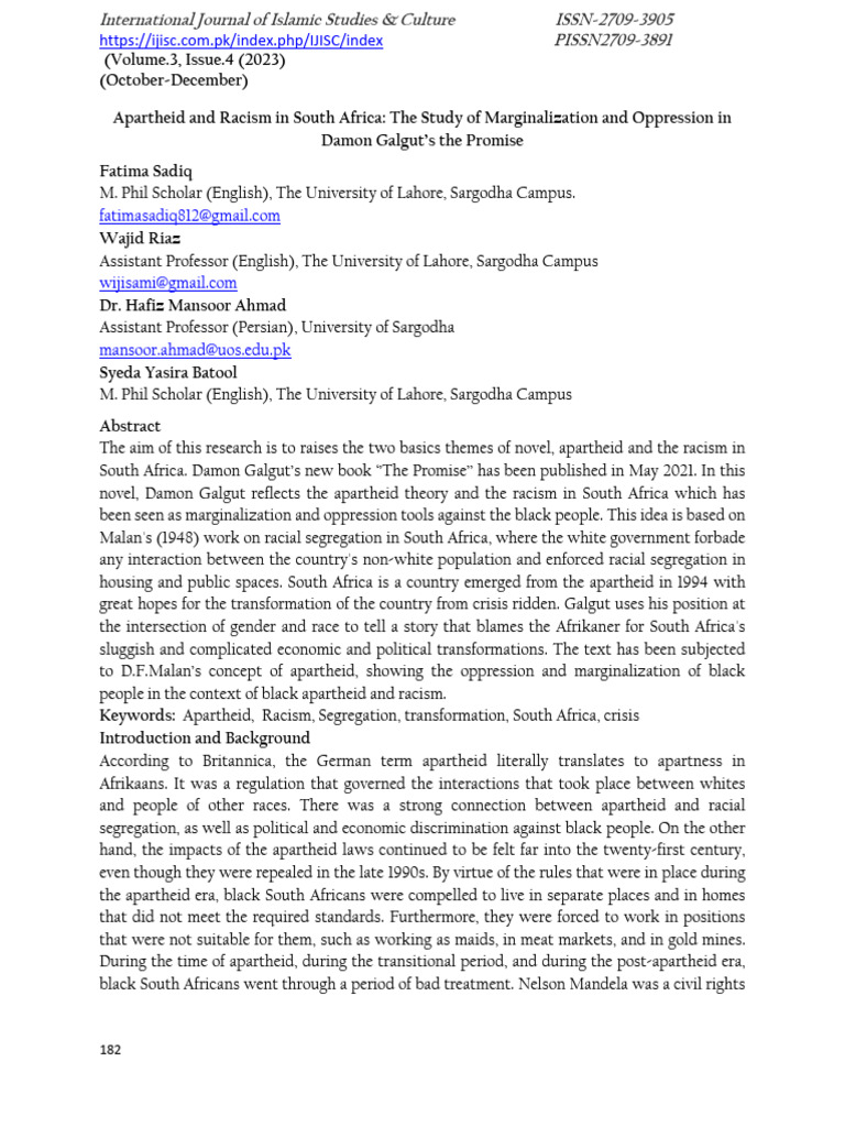 Apartheid Themes in Galgut's "The Promise" | PDF