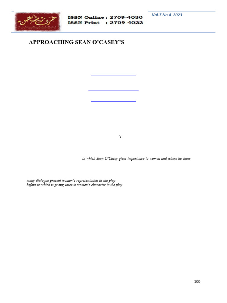 Approaching Sean O'casey's Juno and The Paycock Through Speech Act ...