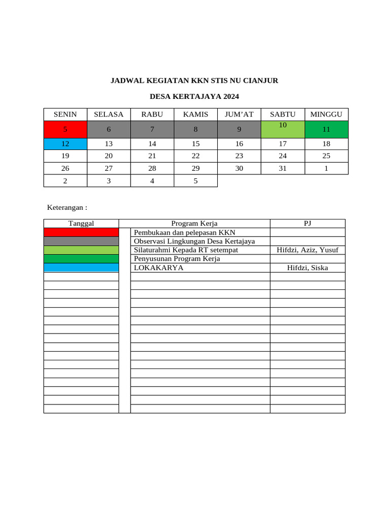 Jadwal Kegiatan KKN Stis Nu Cianjur | PDF
