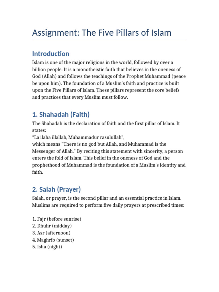 Five Pillars of Islam Assignment | PDF | Hajj | Islamic Jurisprudence
