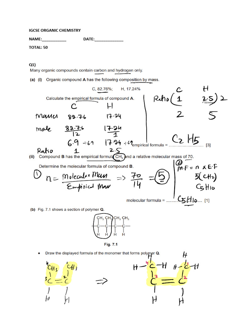 Igcse Organic Chemistry Test2 Answered | PDF | Hydrogen Compounds ...