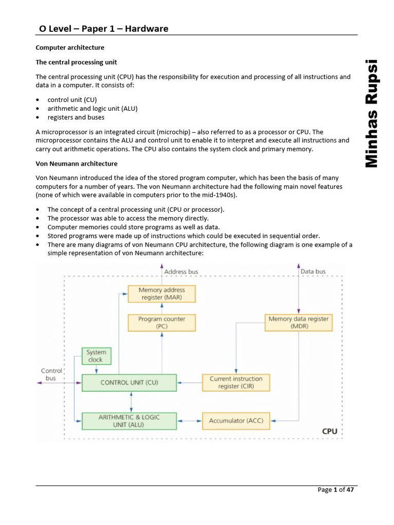 Paper 1 - OL - Revision Guide - Hardware - 2025 | PDF | Central Processing Unit | Computer Data ...
