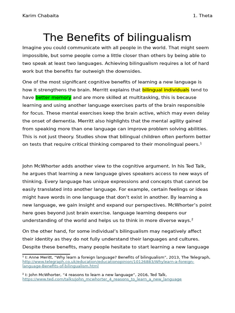 The Benefits of Bilingualism | PDF | Multilingualism | Liberal Arts Education
