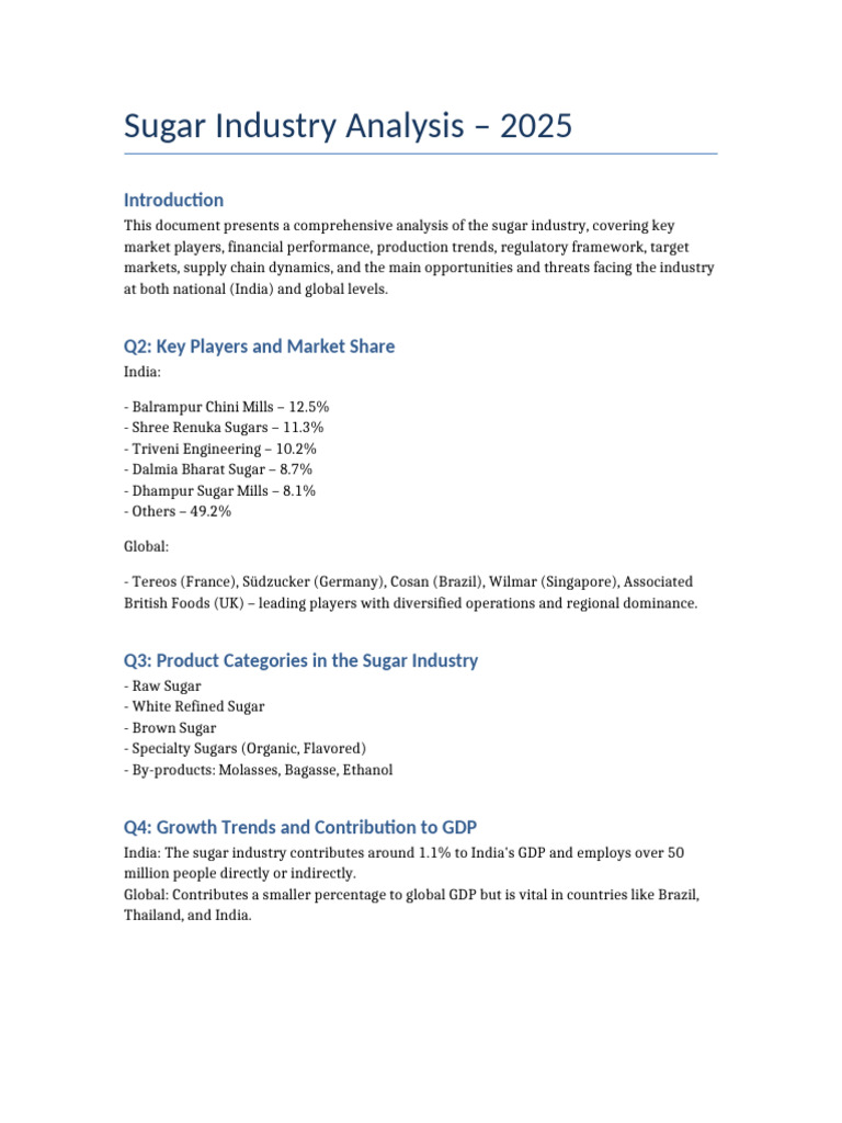 Sugar Industry Analysis 2025 Insights | PDF | Sugar | Diet & Nutrition