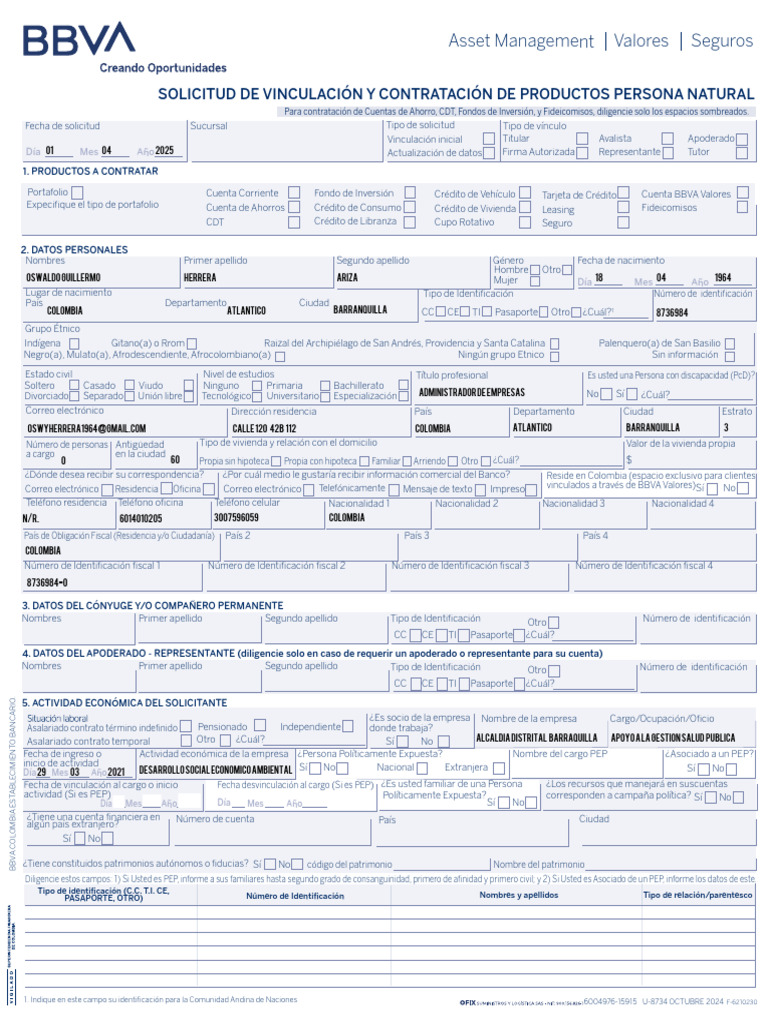 1-Nuevo Formulario BBVA 8736984. | PDF | Biometría | Bancos