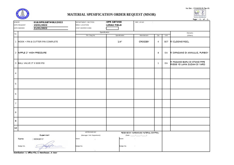 Msor 018 (Operation) Revisi | PDF