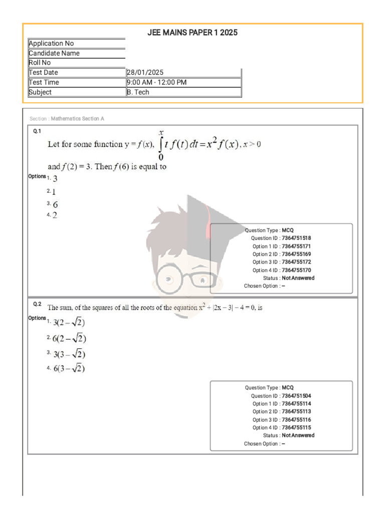 JEE Main 2025 29 Jan Shift 1 | PDF | Multiple Choice | Evaluation Methods
