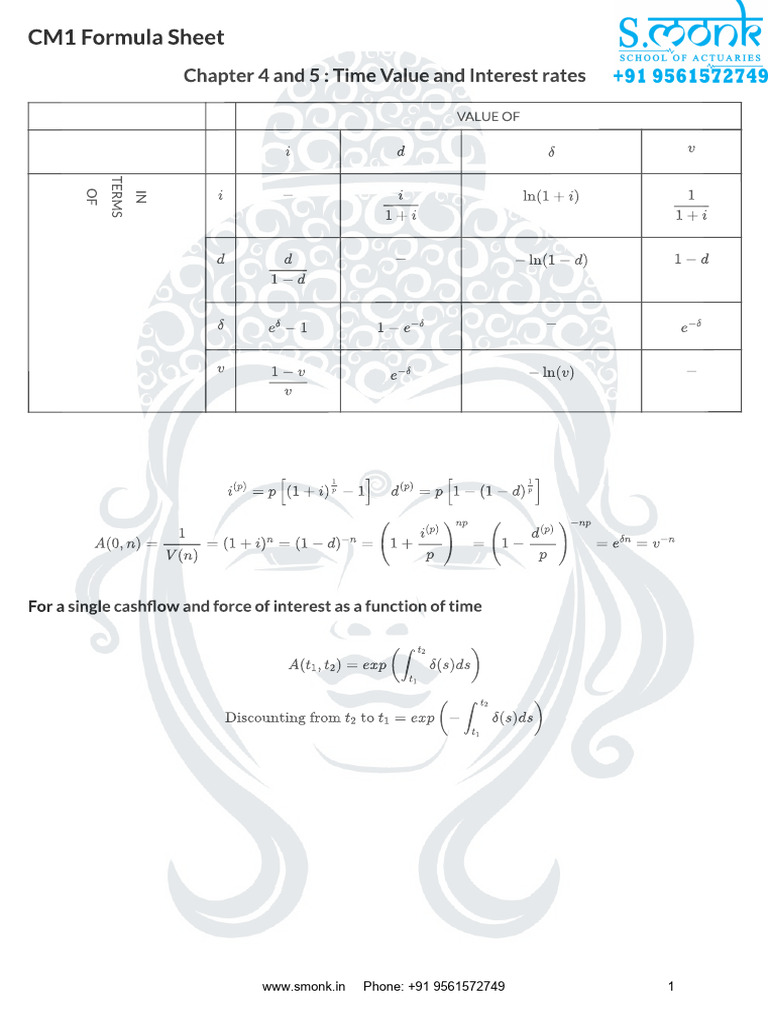 CM1 Formula Sheet and Calculations | PDF