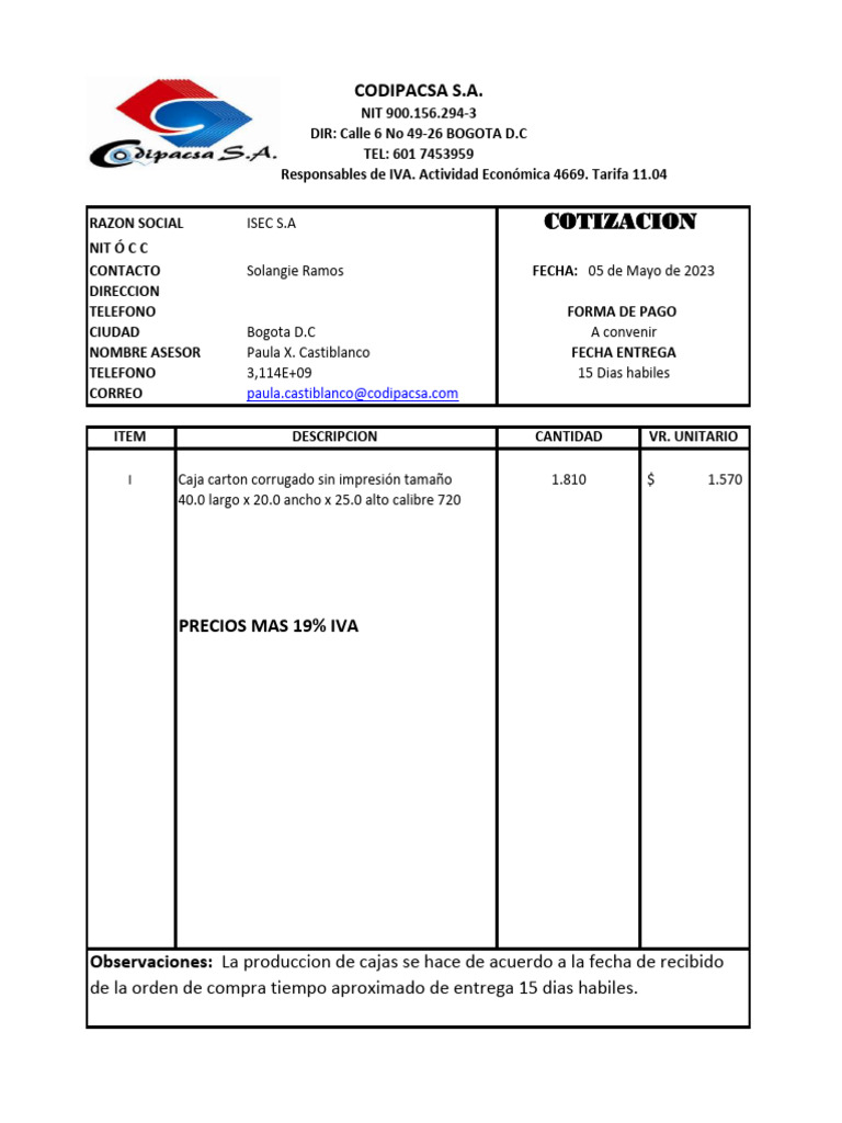 Cotizacion Isec S | PDF