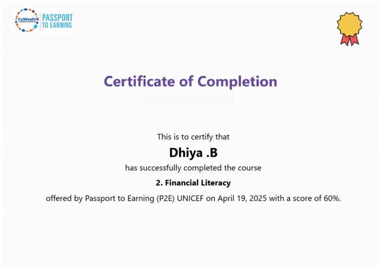 Financial LiteracyCertificate | PDF