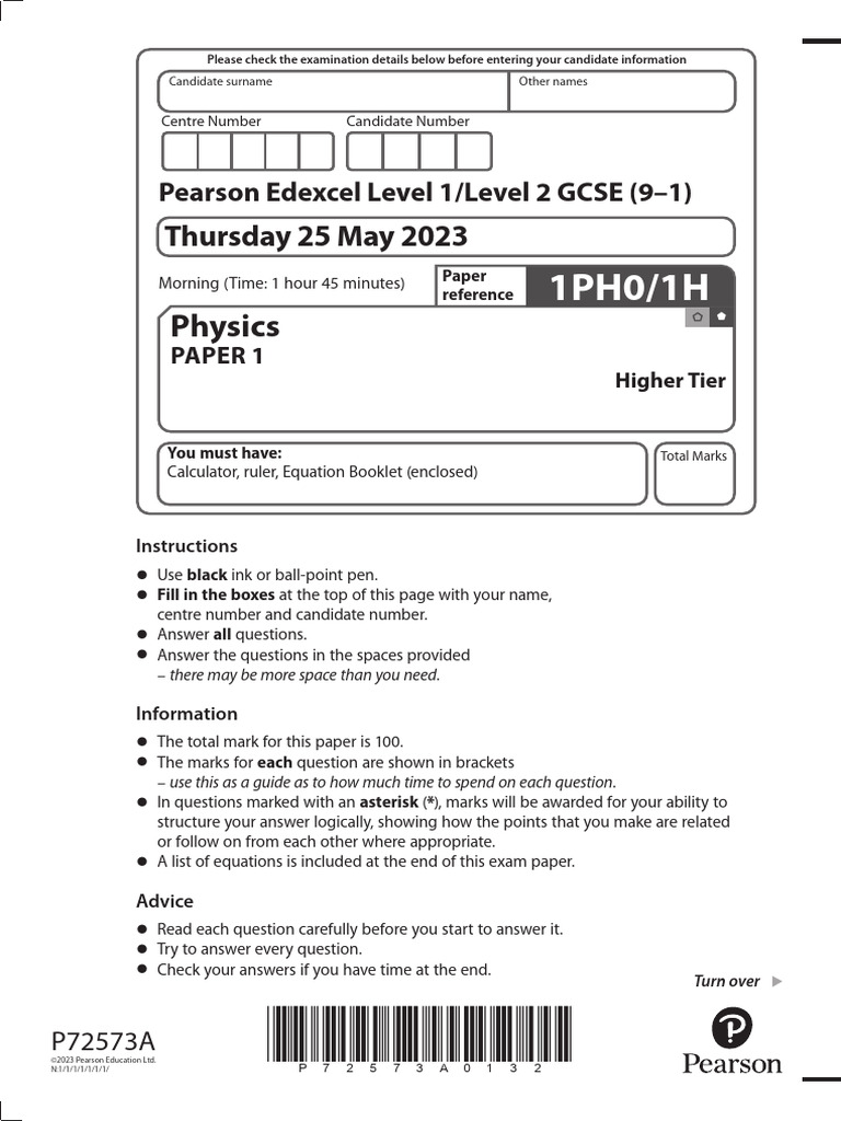 June 2023 QP - Paper 1 (H) Edexcel Physics GCSE | PDF | Weight ...