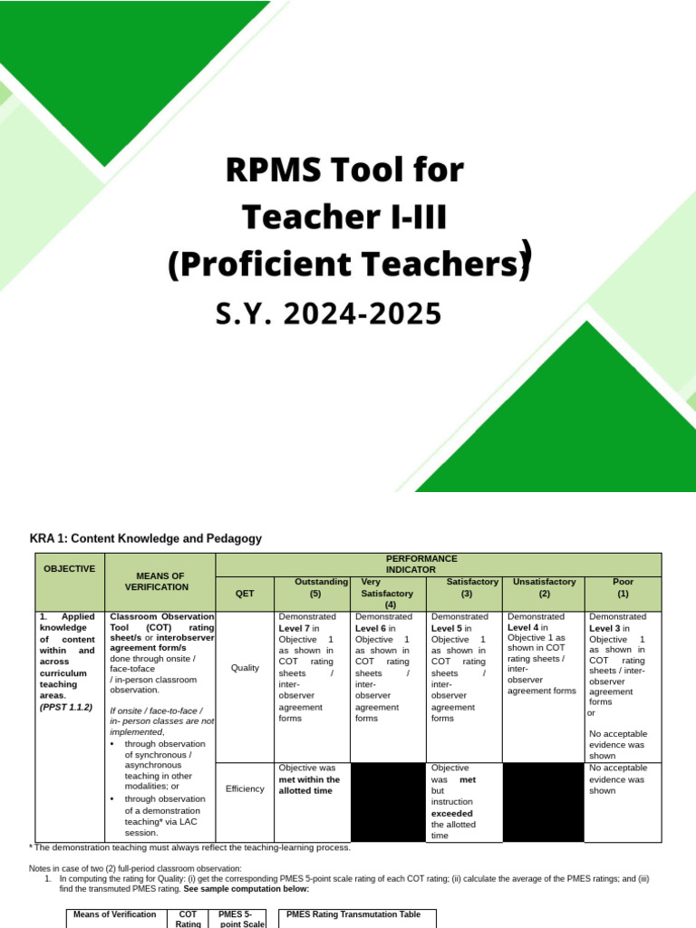 PMES Tool for Proficient Teachers 2025 | PDF | Learning | Teachers