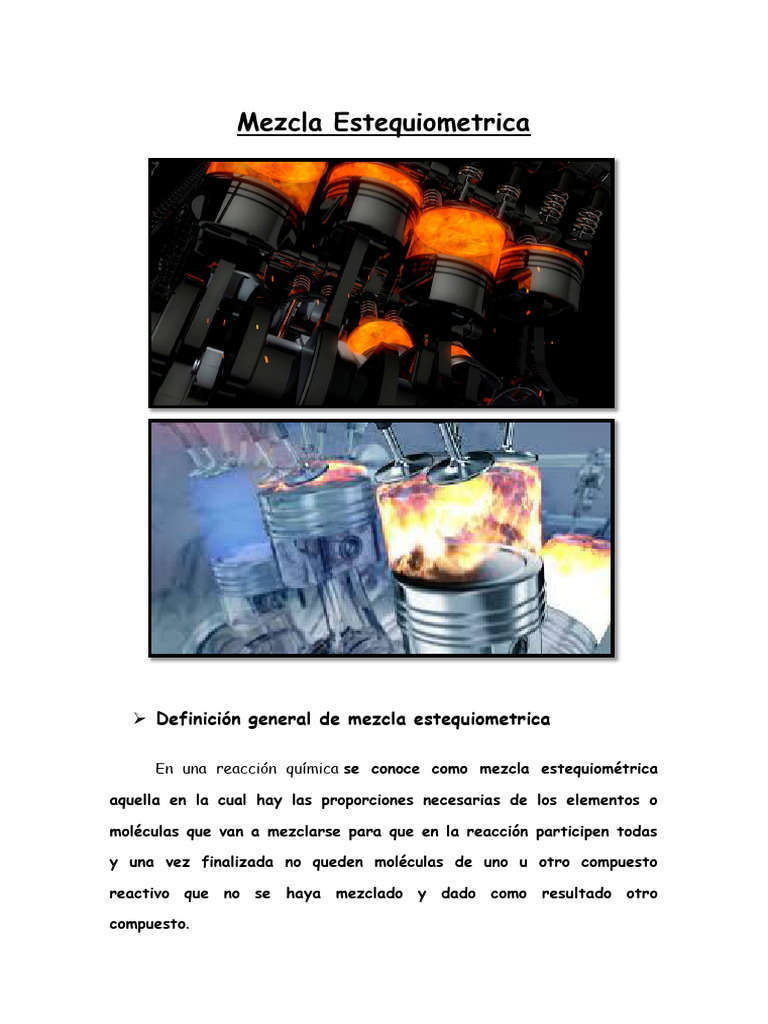 Mezcla Estequiometrica PDF | PDF | Combustión | Estequiometría