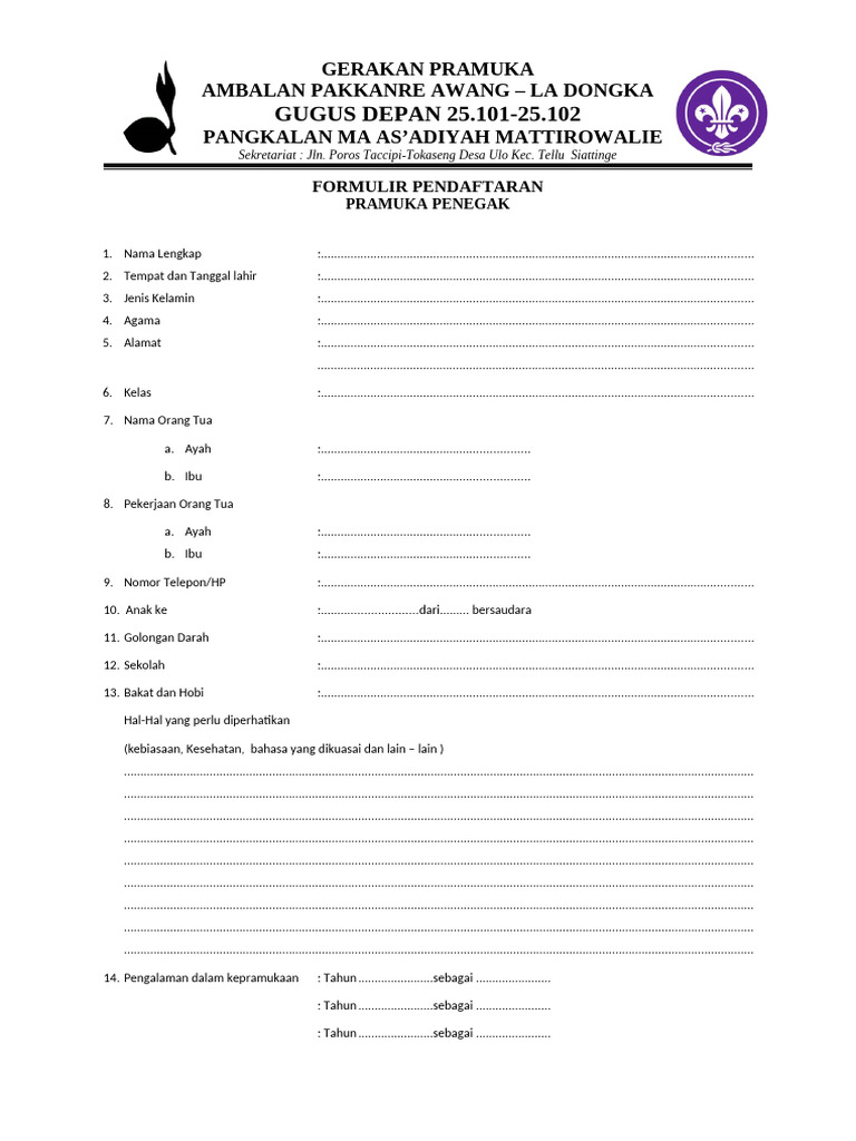 Formulir Pramuka Penegak | PDF