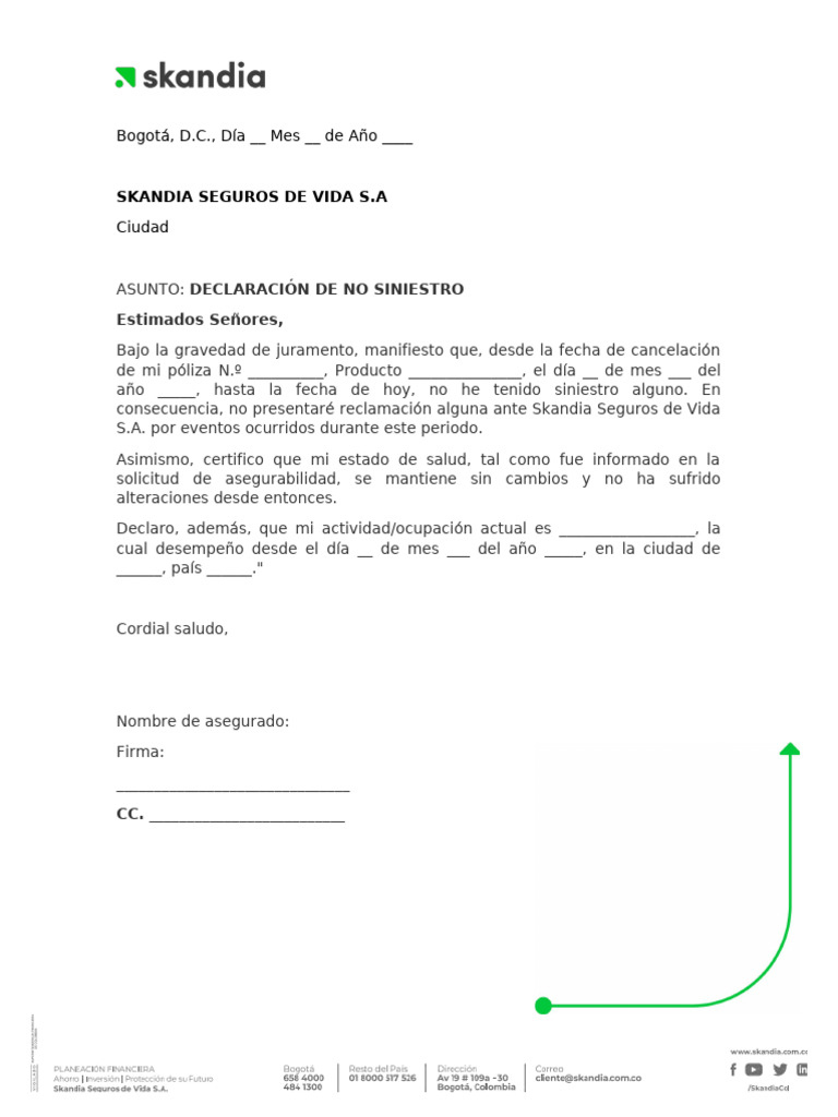 MODELO CARTA DE NO SINIESTRO 2025 | PDF