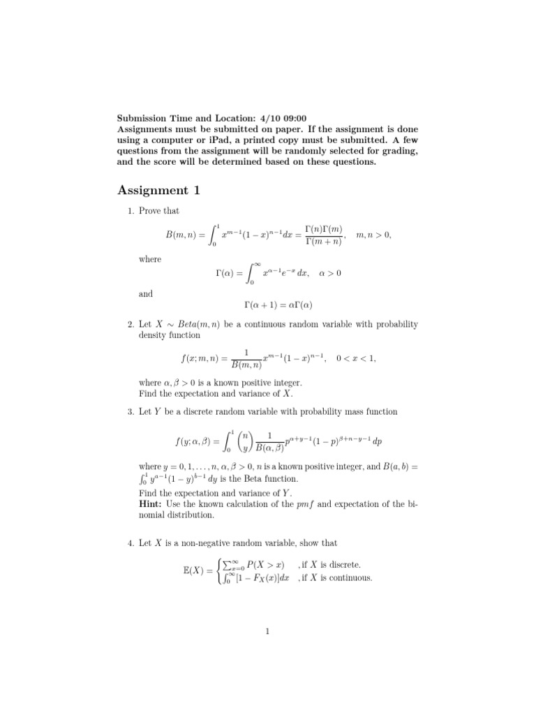 Assignment on Probability and Statistics | PDF | Probability Density Function | Mathematical ...