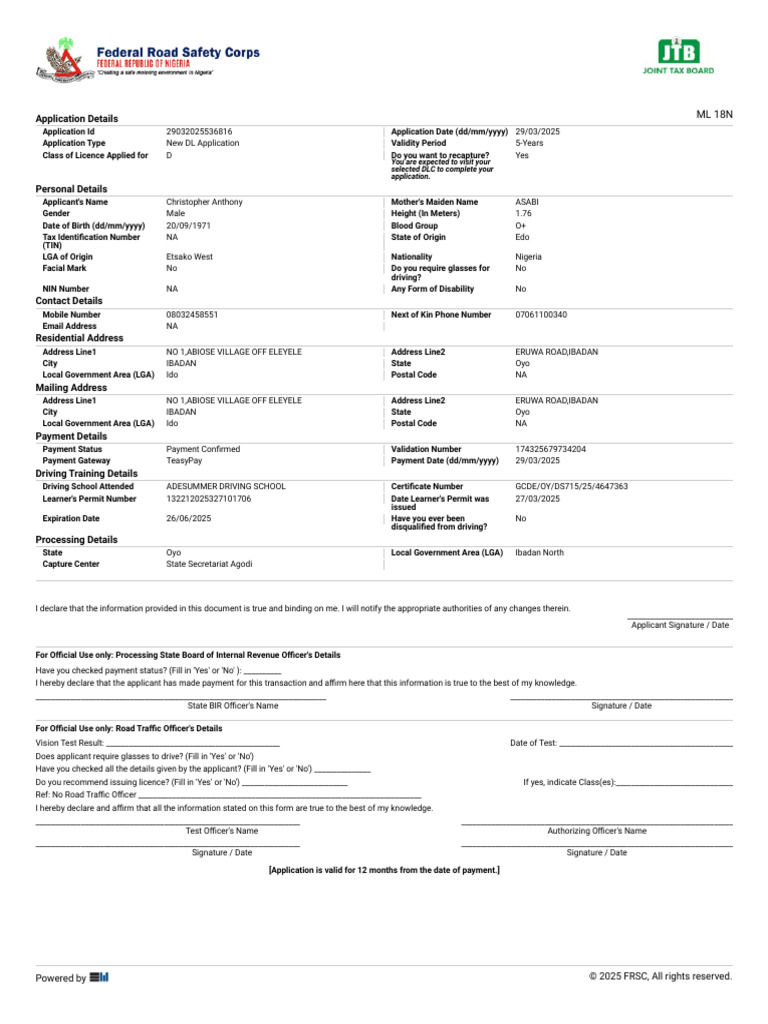 Driver's Licence Application Acknowledgement Slip | PDF | Driving