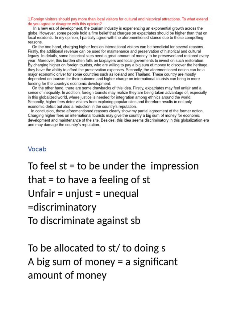 Writing Task 2 (8 - 8 - 24) Lê H NG Quyên Sâm Edited + Thêm Vocab | PDF | Tourism