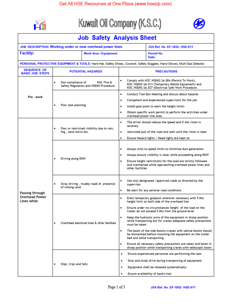 General Working JSA | PDF | Crane (Machine) | Safety