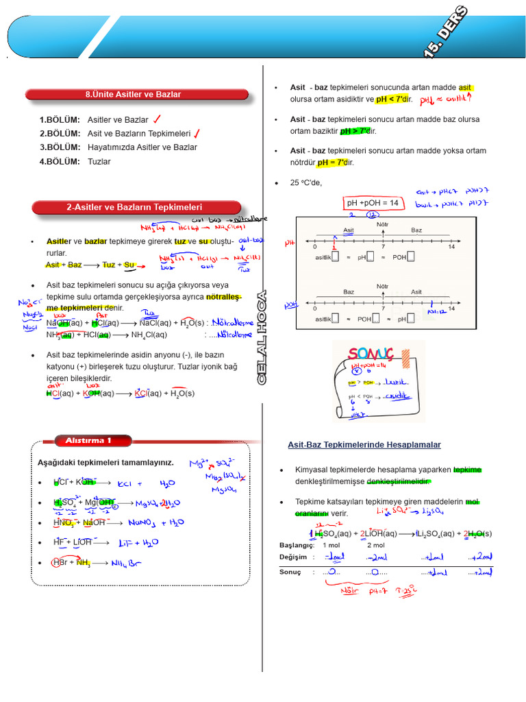Sınıf 15. Ders Asit Ve Bazların Tepkimeleri | PDF