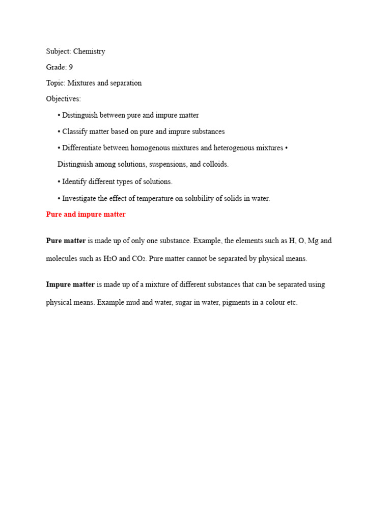Mixtures and Seperation 1 | PDF | Mixture | Solubility