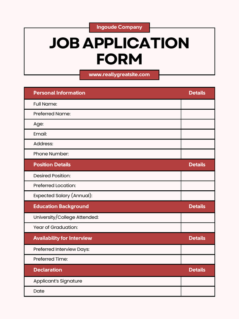 Job Application Form Template | PDF