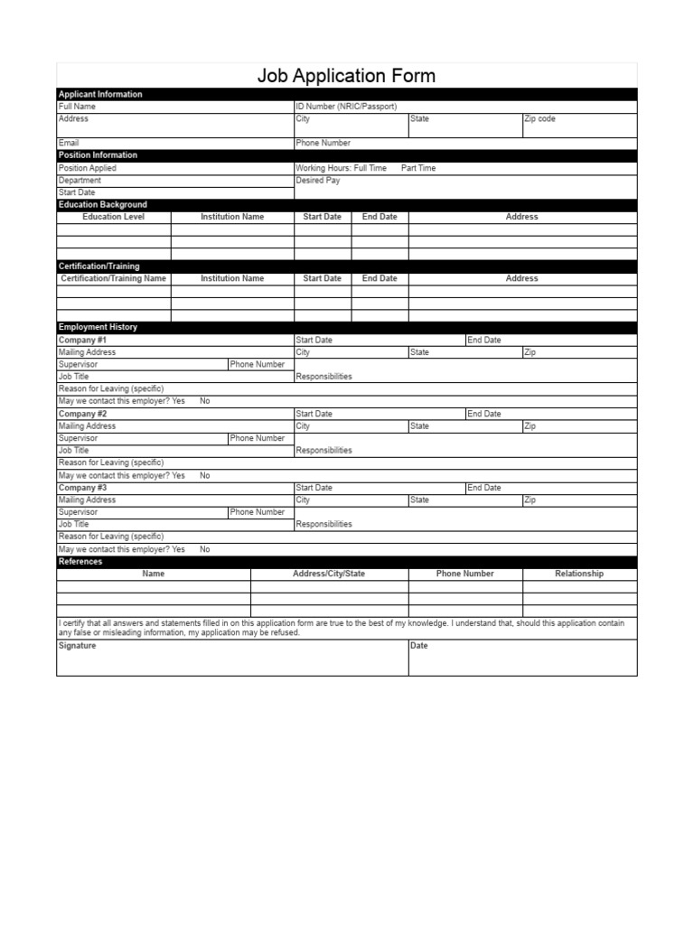 (AJT) Template For Job Application Form | PDF