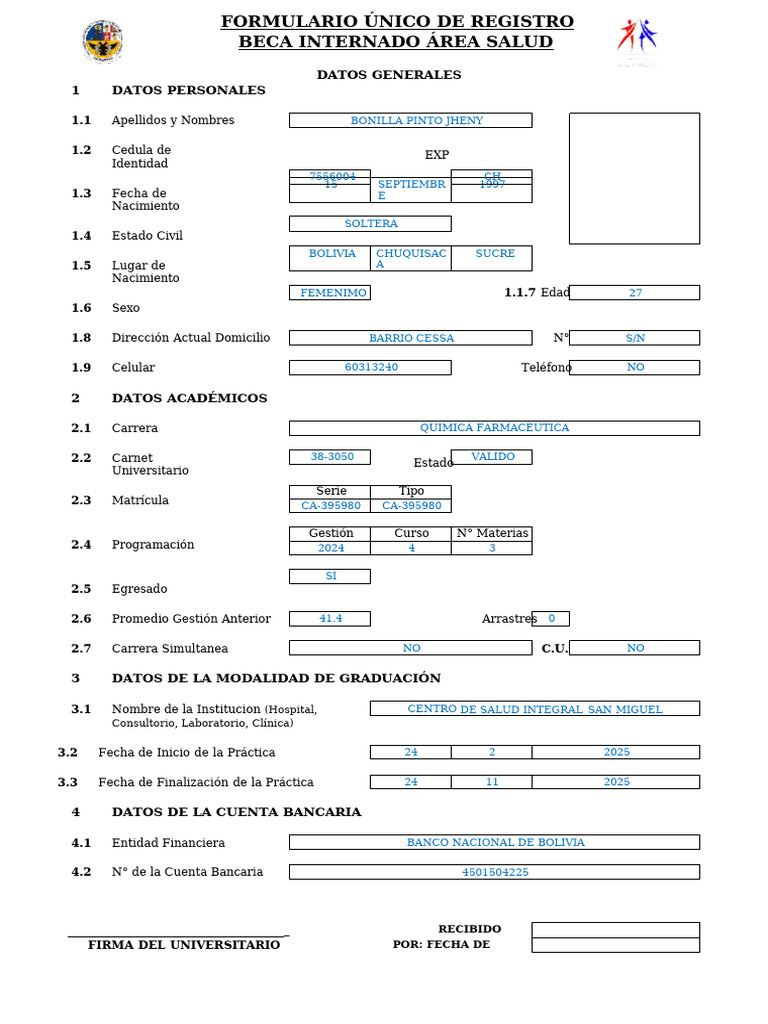 Formulario Beca Internado BONILLA | PDF