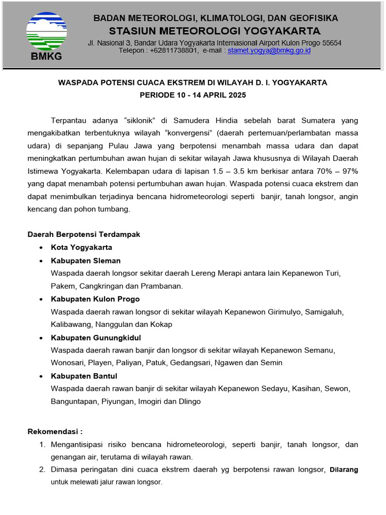 Waspada Cuaca Ekstrim BMKG 10-14 April 2025 | PDF