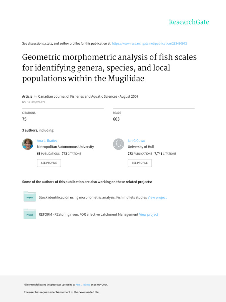 Ibañez Etal 2007 Geometric Morphometric Analysis Fish Scales Mugilidae | PDF | Morphometrics ...